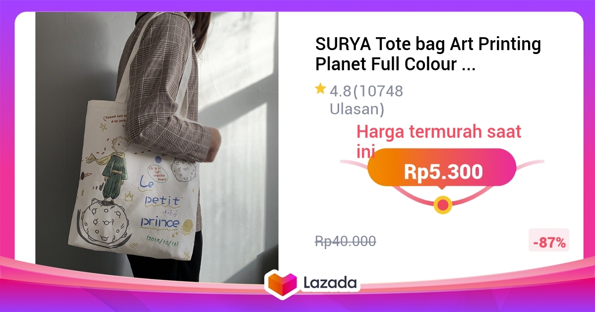 SURYA Tote bag Art Printing Planet Full Colour - Tote Bag Wanita Fashion Korea (Perekat)
