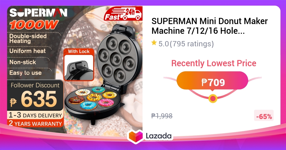 SUPERMAN Mini Donut Maker Machine 7/12/16 Holes 220v Electric Donut ...