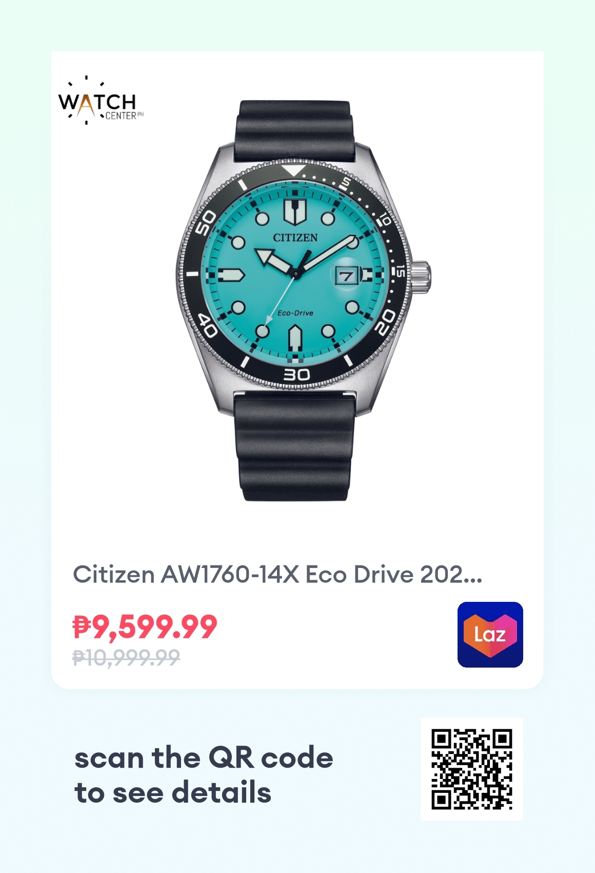 Citizen AW1760-14X Eco Drive 2023 New Model Teal Dial Men's Watch