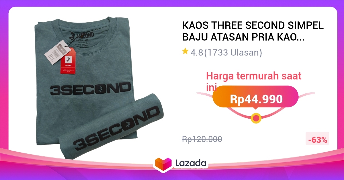 KAOS THREE SECOND SIMPEL BAJU ATASAN PRIA KAOS COWOK PREMIUM DISTRO