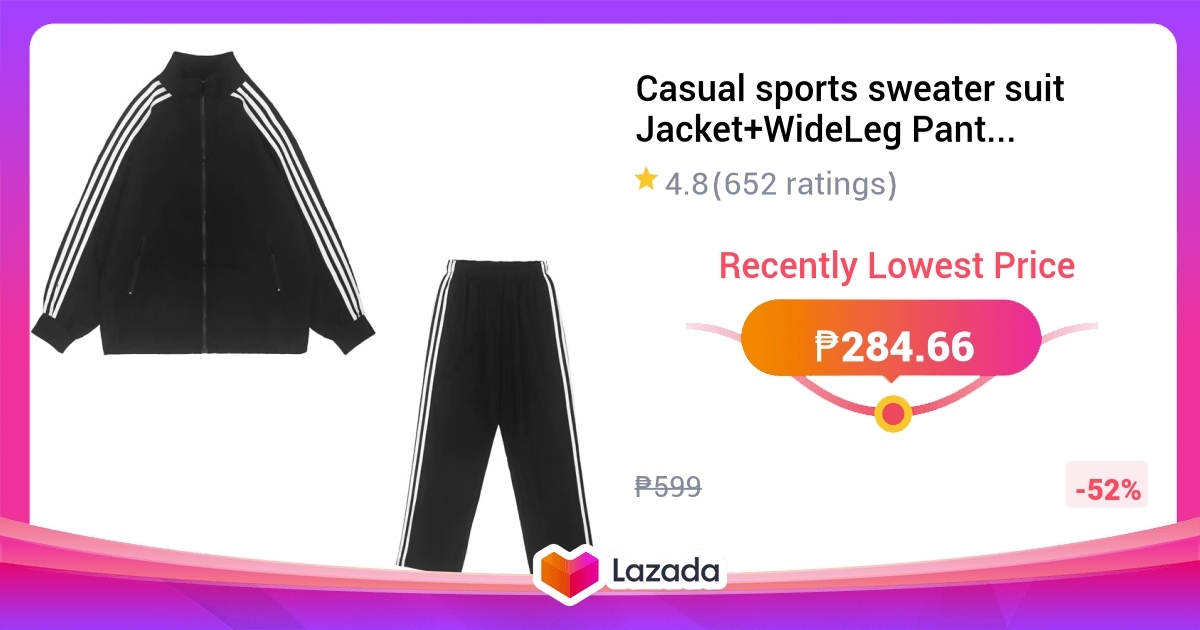 Casual sports sweater suit Jacket+WideLeg Pants Three stripes striped ...