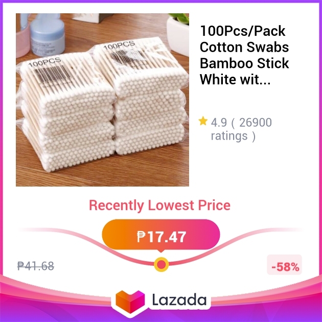 100Pcs/Pack Cotton Swabs Bamboo Stick White with Plastic Wrapper Eco ...