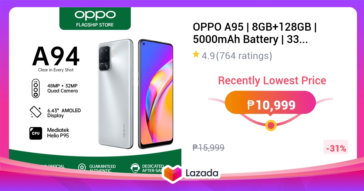 OPPO A95 | 8GB+128GB | 5000mAh Battery | 33W Flash Charge | 16MP Front ...