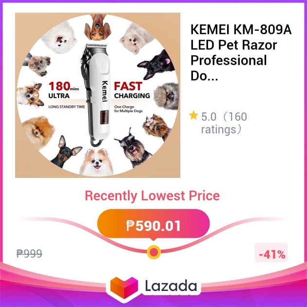 KEMEI KM-809A LED Pet Razor Professional Dog Grooming Kit Pet Cat Hair ...