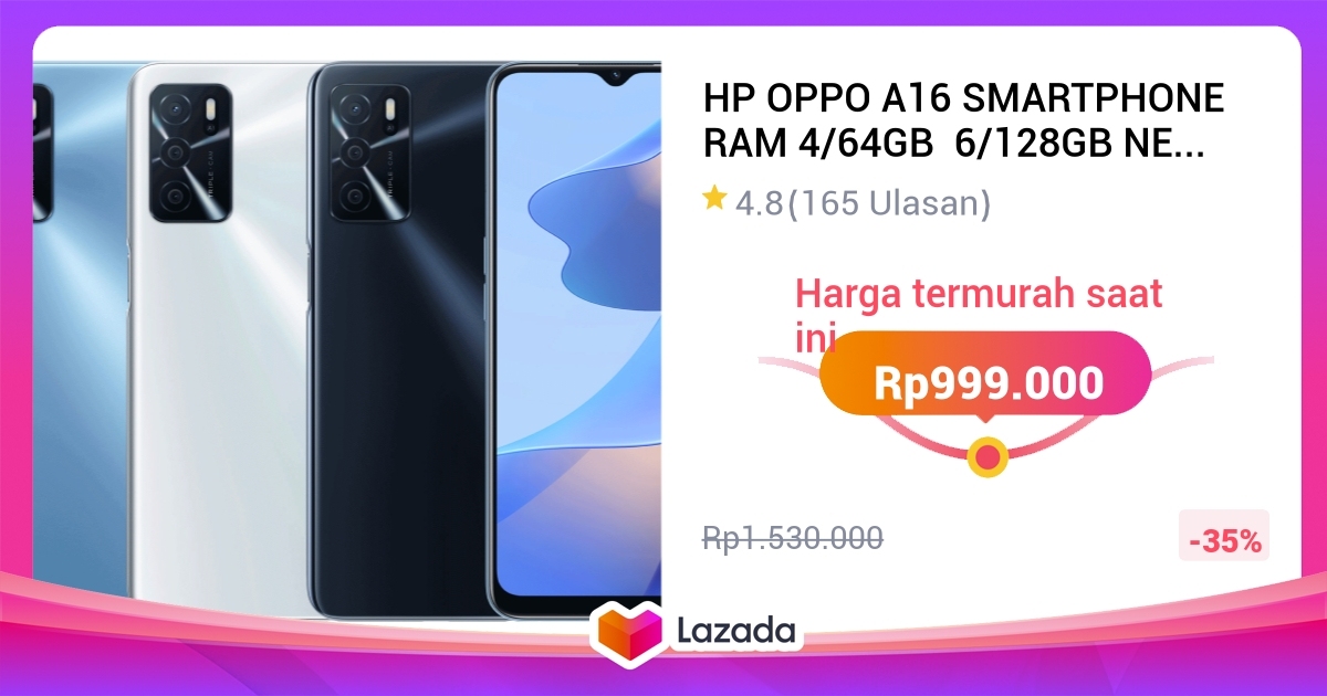 HP OPPO A16 SMARTPHONE RAM 4/64GB 6/128GB NEW FULLSET GARANSI 1 TAHUN