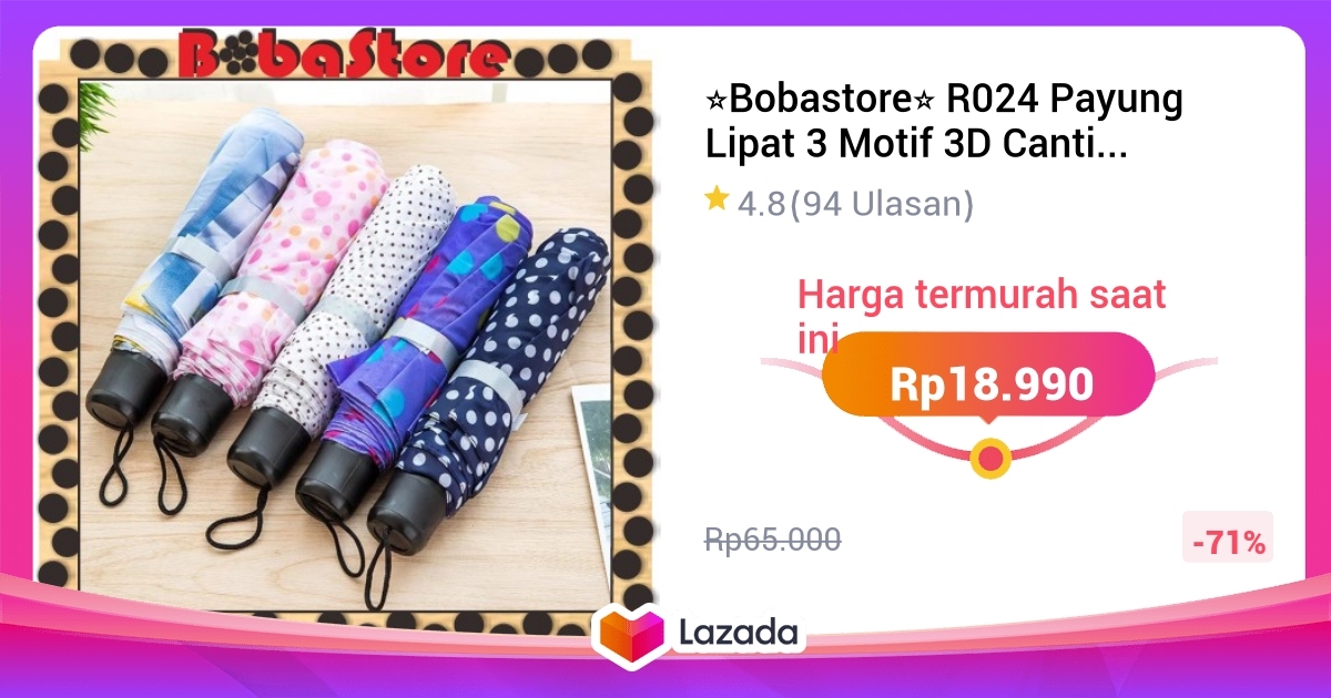 ⭐Bobastore⭐ R024 Payung Lipat 3 Motif 3D Cantik ANTI UV Hujan Kualitas Bunga Murah Umbrella
