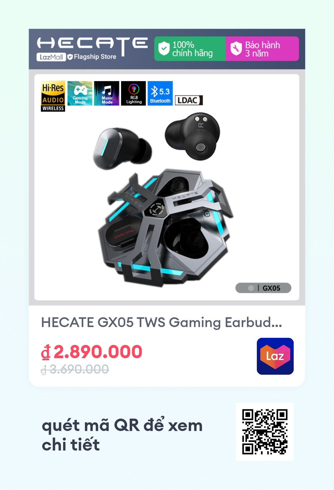 HECATE GX05 TWS Gaming Earbuds Hi-res Wireless Ultra Low Latency Gaming Earphones Dual Wireless ...