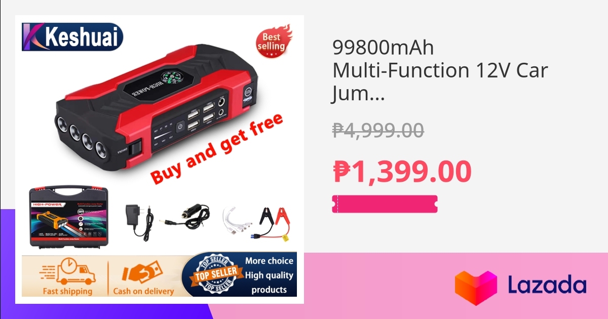 99800mAh Multi-Function 12V Car Jump Starter Emergency Power Bank ...