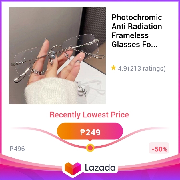 Photochromic Anti Radiation Frameless Glasses For Women Men Rimless ...