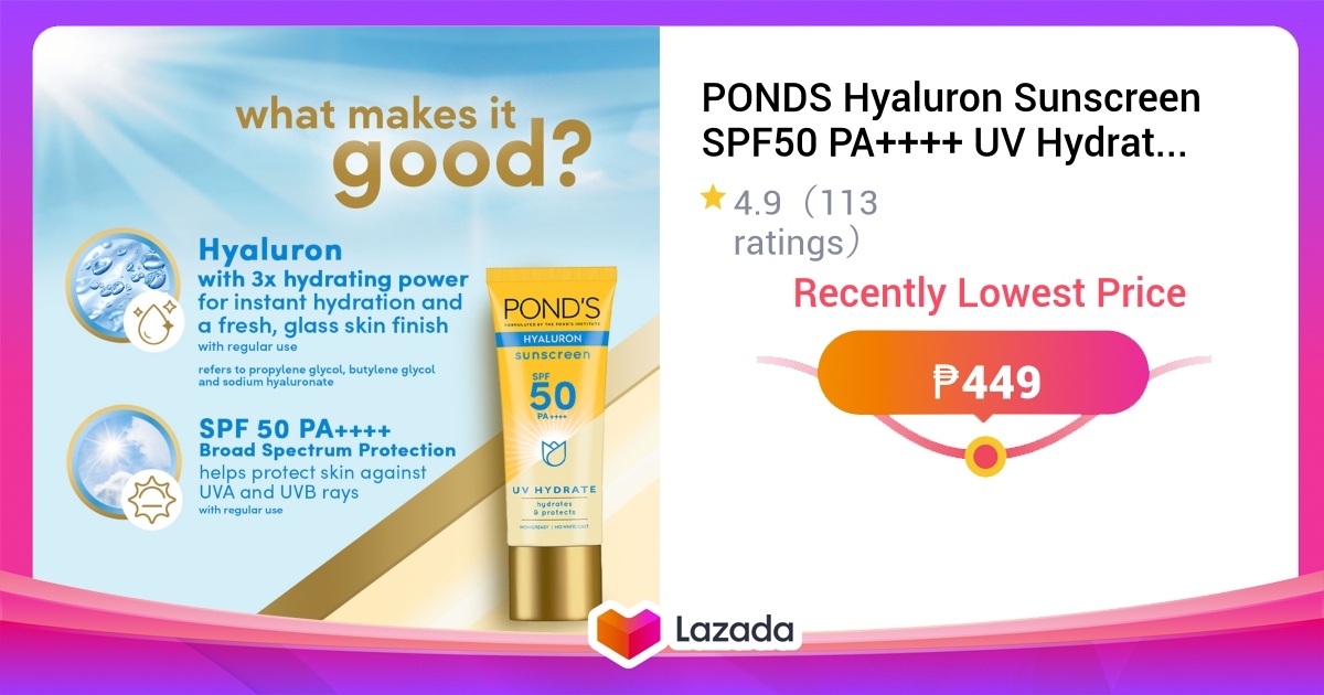 PONDS Hyaluron Sunscreen SPF50 PA++++ UV Hydrate 50ml