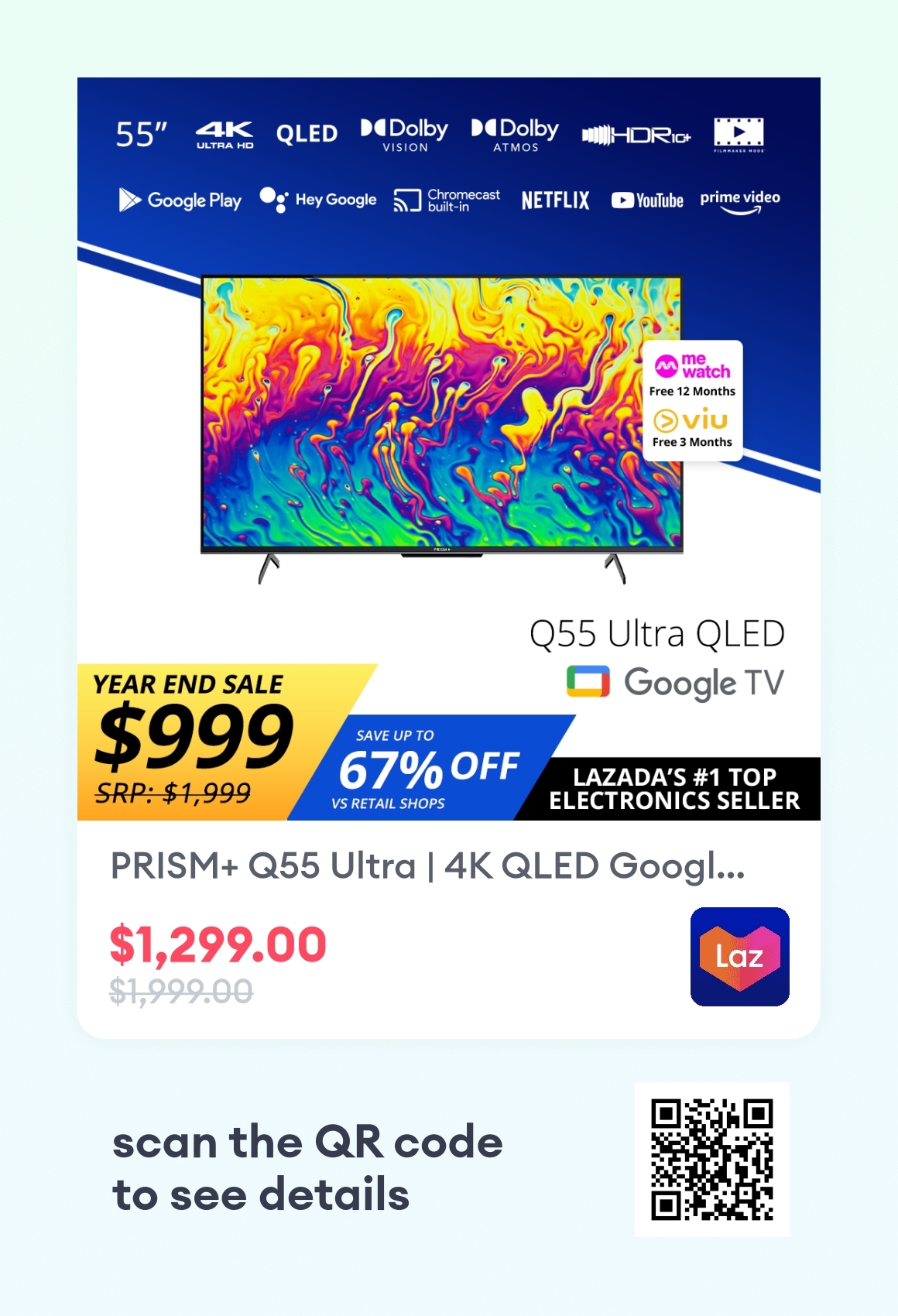 PRISM+ Q55 Ultra | 4K QLED Google TV | 55 inch | Quantum Colors ...