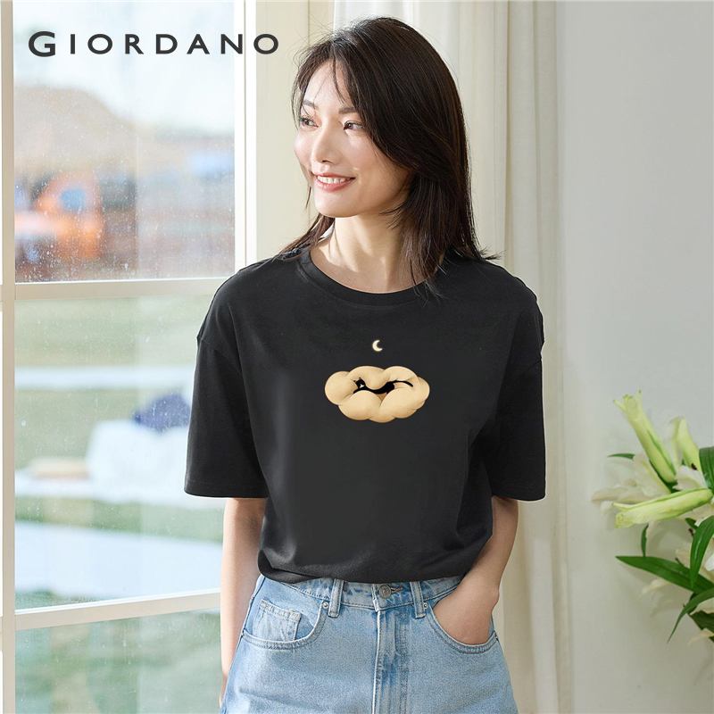 GIORDANO Women Tuo Lu Series T-Shirts 100% Cotton Cloud Quilt Print Tee ...