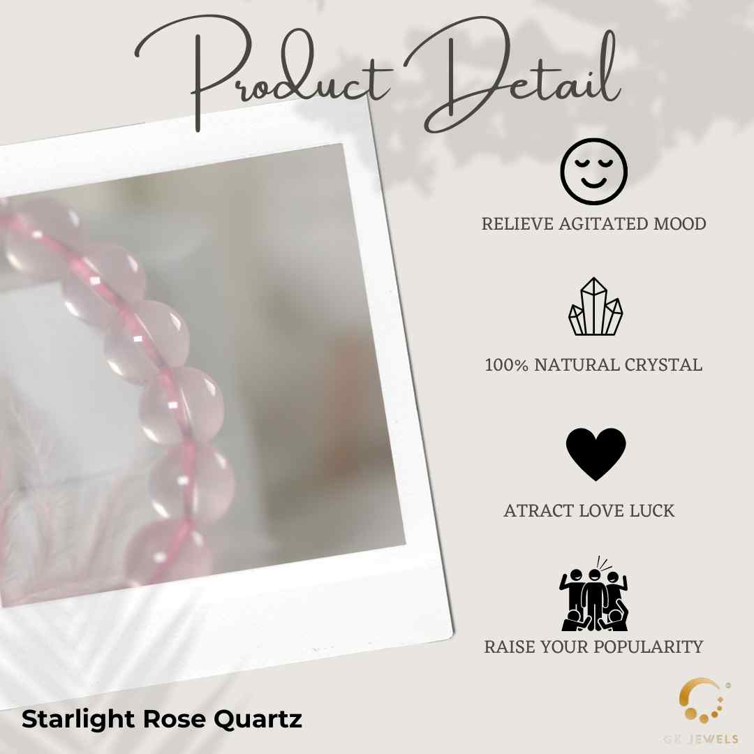 Starlight Rose Quartz Bracelet - Starlight Rose Quartz Gemstones - GK ...