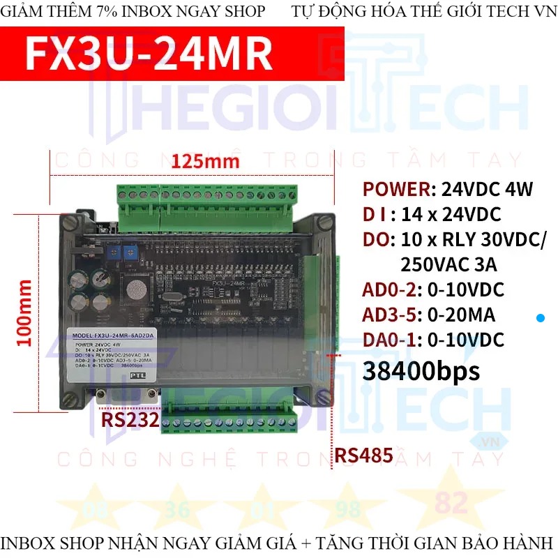 Bo lập trình logic điều khiển công nghiệp PLC FX3U 6AD 2DA 14MR 14MT 24MT 24MR 30MR 32MT 48MR ...