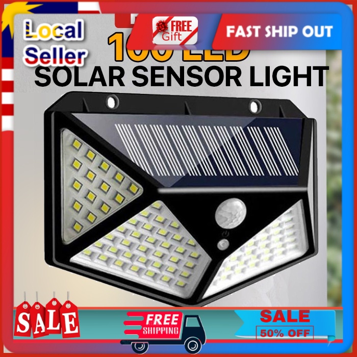 🎁Free Gift + Ship From KL🎁100 LED Solar Light PIR Motion Sensor Wall Light Courtyard Light 3 ...