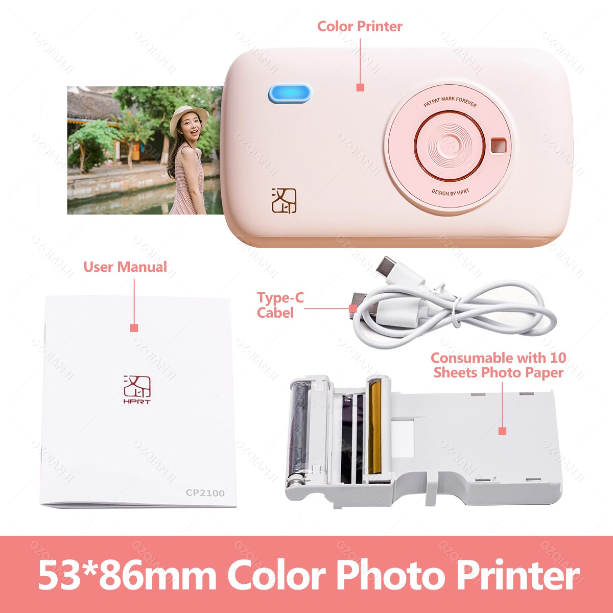 HPRT CP2100 Portable Photo Printer Portable Mini Color HD Bluetooth ...
