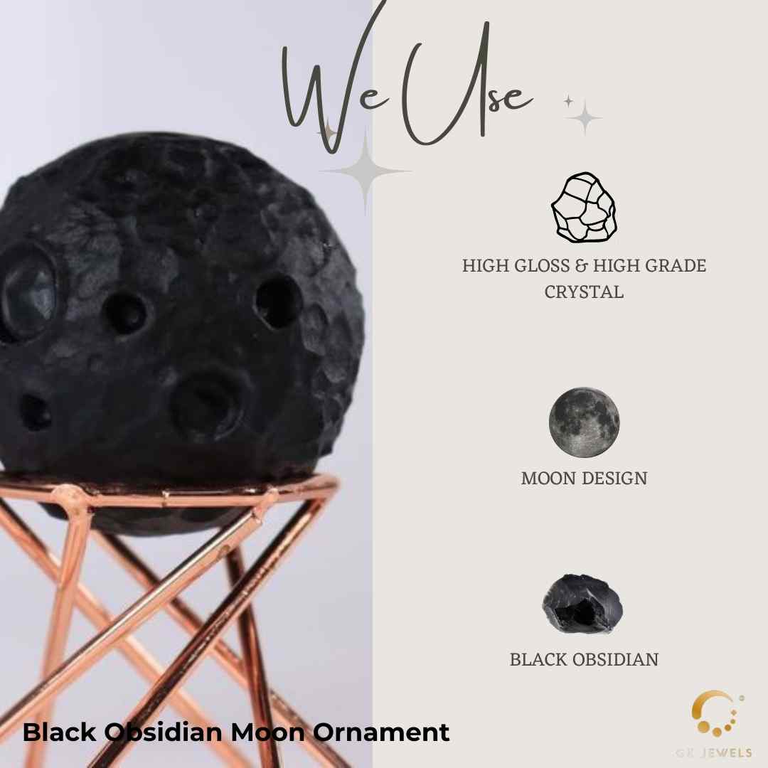 Black Obsidian Moon Ornament - Black Obsidian Gemstones - GK Jewels Official Store