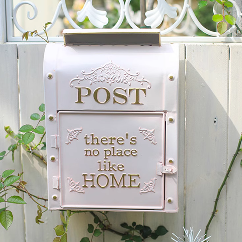 Vintage European Wall Mounted Metal Mailbox: Rustic Post Box in Blush ...