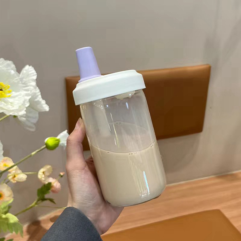 Uliekhy 500ml Milk Cup Water Straw Bottles with Lid Straw , Drinking ...