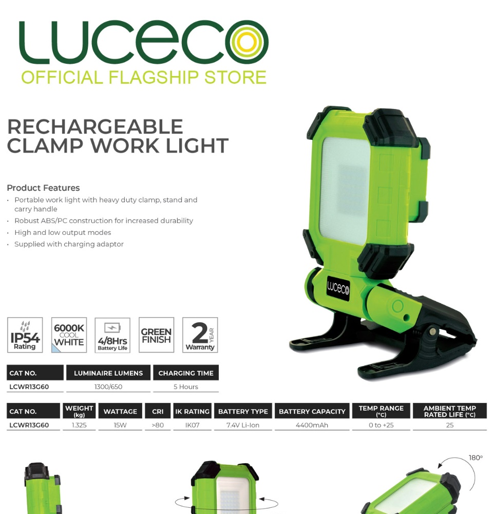 Luceco Portable LED Clamp Work Light, LCWR13G60