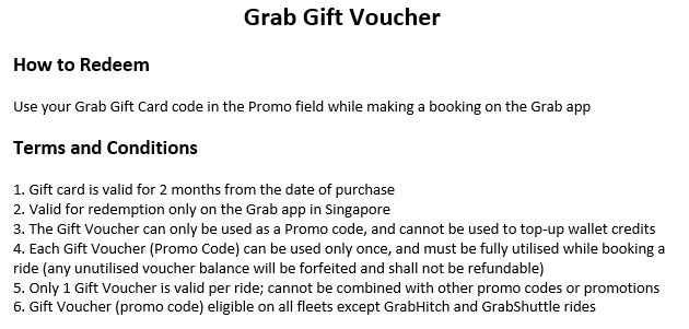 Grab Gift Voucher $50 (5 x $10)