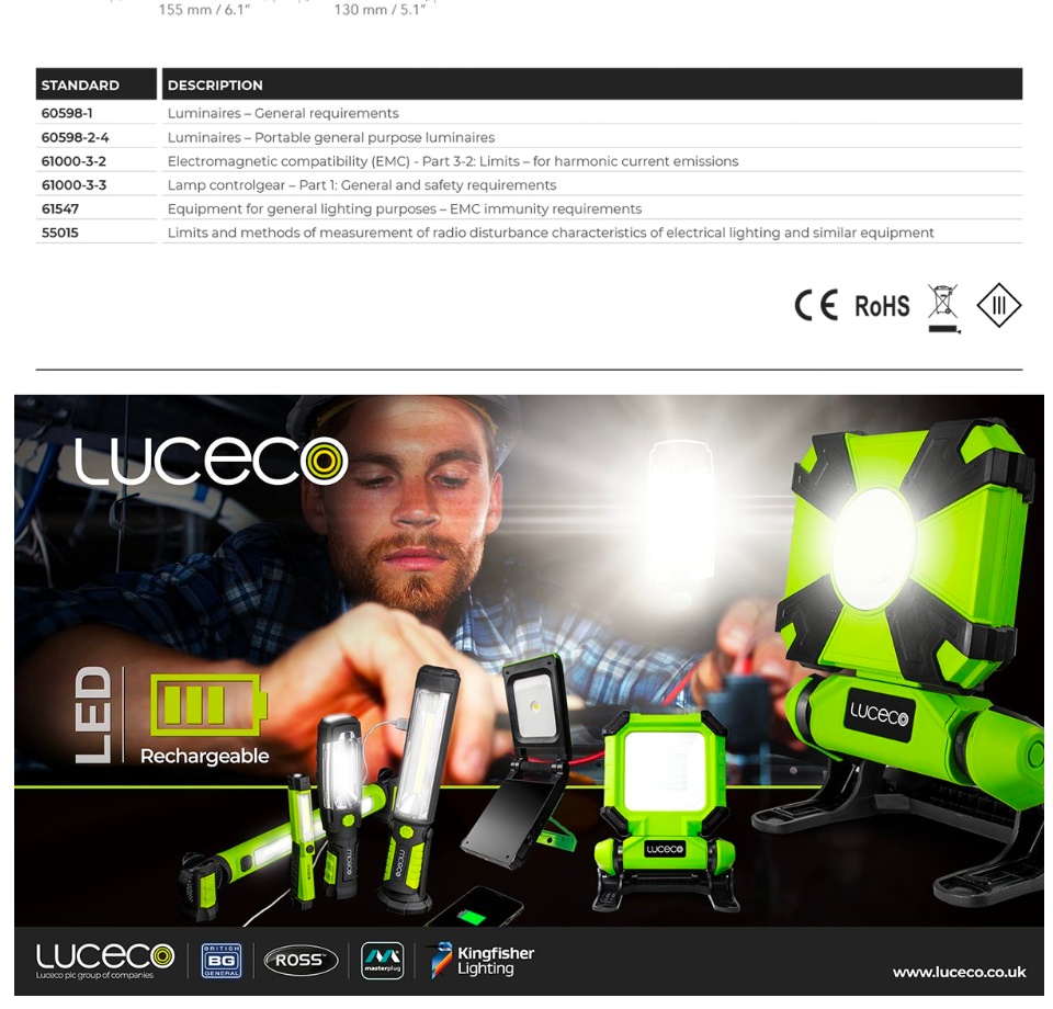 Luceco Portable Rechargeable LED Work Light, LSWR7BG