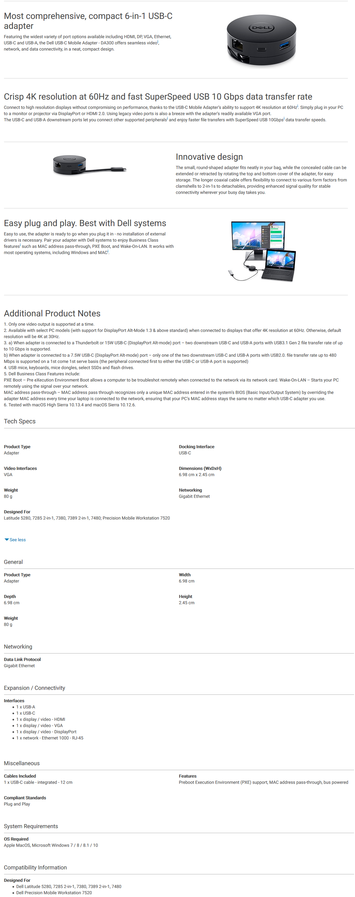 Dell DA300 Universal Dongle (HDMI, VGA, Ethernet, USB-C, USB-A)